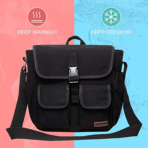 Scorlia Insulated Lunch Bag, Leakproof Lunch Cooler Bag With Adjustable Shoulder Strap, Durable Reusable lunch Box with Side pockets and Drinks Holder for Men Women Work, School, Picnic, Black