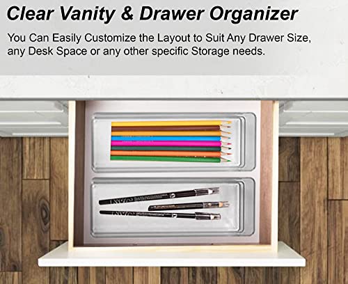 LilGift ARAD 2 Pieces Clear Vanity & Drawer Organizer, Acrylic Organizer, Drawer Divider, Makeup Bathroom Organizer, Kitchen Utensils