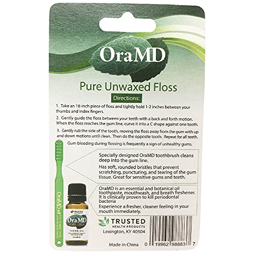 OraMD Oral Care Pure Unwaxed Dental Floss 54.6 Yards - Chemical Free, Shred Resistant - Unscented and Ultraclean Plaque Removal - Teeth and Gum Protection for Adults - Pack of 6