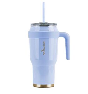 reduce 40 oz tumbler with handle and straw, stainless steel with sip-it-your-way lid - keeps drinks cold up to 34 hours - sweat proof, dishwasher safe, bpa free - glacier, opaque gloss mug