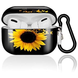 Black Sunflower Butterfly Airpods 3rd Generation Case Airpods 3rd Case for Airpods 3 Case Airpods 3rd Generation Case Cover, AirPods 3rd Protective Case Rubber Waterproof AirPods 3rd Charging Case