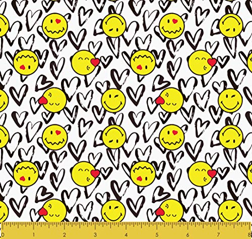 Stitch & Sparkle Smiley World Smile and Love 100% Cotton 44” Wide, Quilt Crafts Fabric, Cut by The Yard (SSSO004)