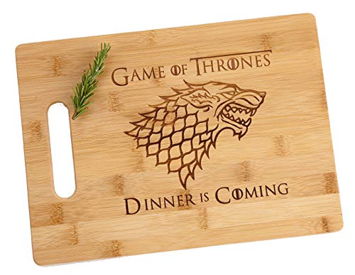 Game of Thrones Dinner is Coming Laser Engraved Cutting Board Cheese Charcutuerie 8.5x11" Funny Gift Bamboo Wood