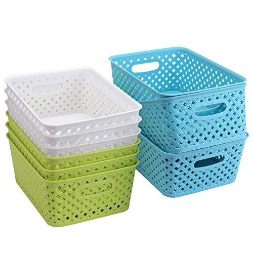 Bekith 9 Pack Plastic Storage Basket, Woven Basket Bins Organizer, 9.75-Inch x 7.5-Inch x 4-Inch