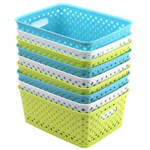 Bekith 9 Pack Plastic Storage Basket, Woven Basket Bins Organizer, 9.75-Inch x 7.5-Inch x 4-Inch