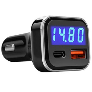 usb c car charger adapter with voltage display, 30w cigarette lighter type c fast charge power delivery & quick charge 3.0 (pd & qc), volt meter battery monitor, compatible with iphone 12 galaxy pixel