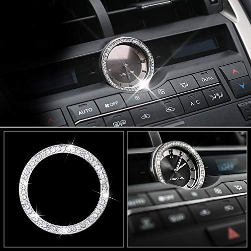 CARFIB Car Interior Bling Accessories for Lexus NX NX200 NX300 F Sport AWD FWD Clock Ring Time Decals Stickers Covers Cap Parts Decoration Trim Men Women Zinc Alloy Crystal Sparkly Cute Silver