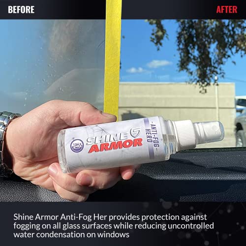 SHINE ARMOR Anti Fog Hero with Microfiber Cloth Windshield & Glasses Spray Cleaner and Protector to Increase Visibility Works on Windows Glasses Screens Windshields Goggles and Visors 4 Fl Oz