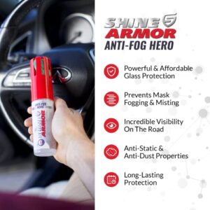 SHINE ARMOR Anti Fog Hero with Microfiber Cloth Windshield & Glasses Spray Cleaner and Protector to Increase Visibility Works on Windows Glasses Screens Windshields Goggles and Visors 4 Fl Oz