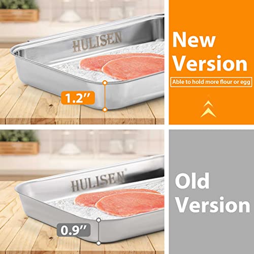 HULISEN Set of 3 Breading Pans, Stainless Steel Breading Set for Marinating Meat, Chicken, Fish, Food Prep Trays, Coating Trays Can Be Used to Baking Cake, Oven Safe