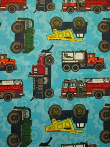 quality fabric 100% cotton fat quarter (18'' x 22'') trucks tonka firetrucks construction vehicles dump truck