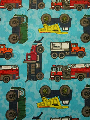 Quality Fabric 100% Cotton Fat Quarter (18'' x 22'') Trucks Tonka Firetrucks Construction Vehicles Dump Truck