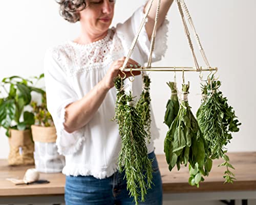 HIKITI Herb Drying Rack - Decorative Herb Drying Rack Hanging - Secured Herb Dryer Hooks - Handmade Macrame Boho Chic - Flower Drying - Herb Hanger - Hanging Drying Rack for Herbs