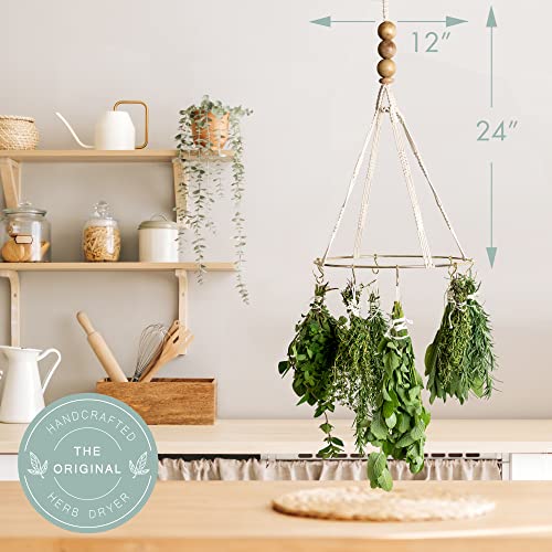 HIKITI Herb Drying Rack - Decorative Herb Drying Rack Hanging - Secured Herb Dryer Hooks - Handmade Macrame Boho Chic - Flower Drying - Herb Hanger - Hanging Drying Rack for Herbs