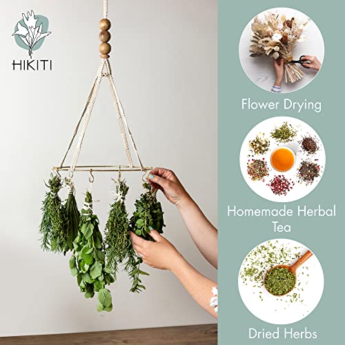 HIKITI Herb Drying Rack - Decorative Herb Drying Rack Hanging - Secured Herb Dryer Hooks - Handmade Macrame Boho Chic - Flower Drying - Herb Hanger - Hanging Drying Rack for Herbs