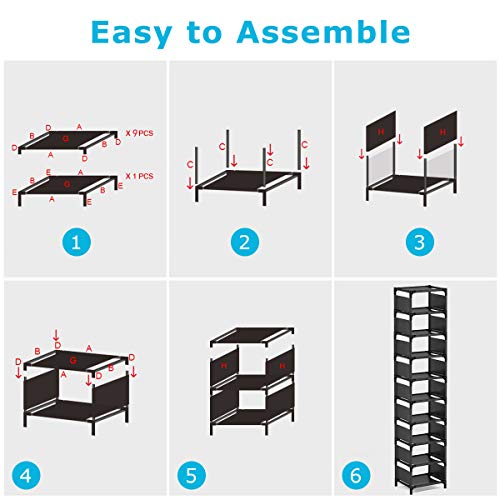 barsone 10 Tiers Shoe Rack, Vertical Narrow Shoe Rack, 10 Pairs Tall Shoe Rack Organizer for Small Space, Free Standing Shoe Shelf for Closet Entryway Hallway