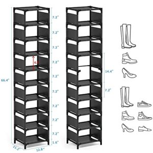 barsone 10 Tiers Shoe Rack, Vertical Narrow Shoe Rack, 10 Pairs Tall Shoe Rack Organizer for Small Space, Free Standing Shoe Shelf for Closet Entryway Hallway