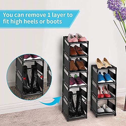 barsone 10 Tiers Shoe Rack, Vertical Narrow Shoe Rack, 10 Pairs Tall Shoe Rack Organizer for Small Space, Free Standing Shoe Shelf for Closet Entryway Hallway