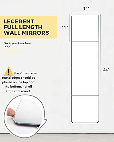 Lecerent Full Length Wall Mirror with Acrylic Adhesive Tapes, 4pcs Frameless Body Mirror Tiles for Bedroom Bathroom Home Gym Closet Door