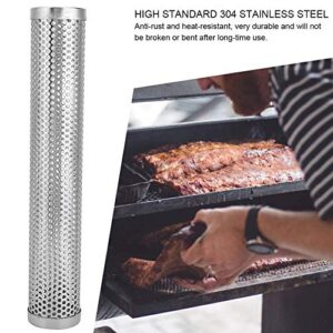 Summer Enjoyment Meiyya Hexagonal, Round BBQ Smoker, Grill Smoker Tube, Stainless Steel 12in Stylish Portable for Charcoal Grill Gas Grill Electric Grill(Round)