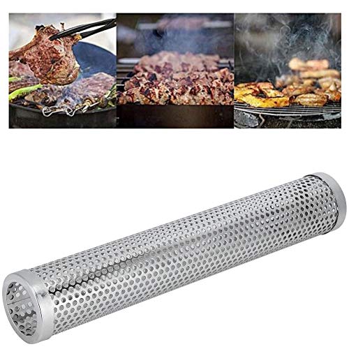 Summer Enjoyment Meiyya Hexagonal, Round BBQ Smoker, Grill Smoker Tube, Stainless Steel 12in Stylish Portable for Charcoal Grill Gas Grill Electric Grill(Round)