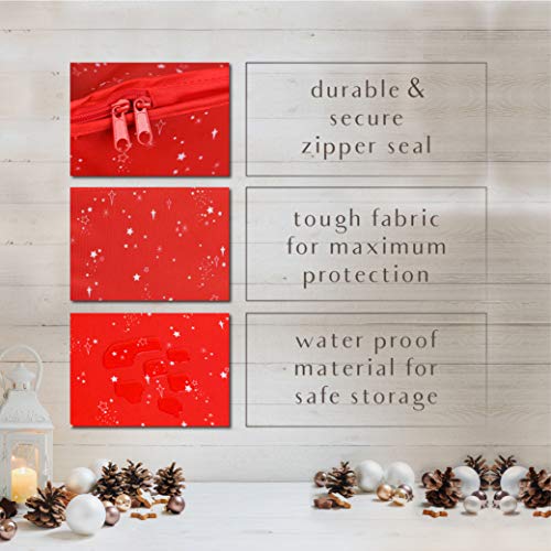 CLOZZERS Wrapping Paper Storage Container, with 2 Large Pockets for Accessories and Supplies, Heavy Duty Wrapping Paper Holder, Tear Resistant and Water Resistant, Fits up to 24 Standard Rolls, Red Stars Print