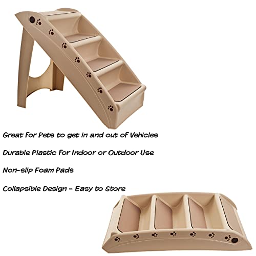 Pet Stairs – Safe and Durable Indoor or Outdoor Ramp with 4 Step Design – Cat or Dog Steps for Home and Vehicle by PETMAKER (Tan)