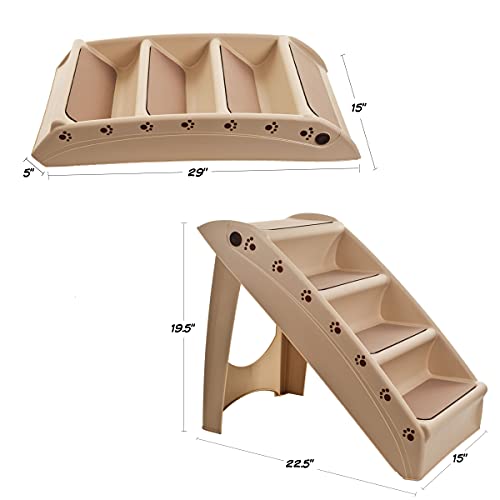 Pet Stairs – Safe and Durable Indoor or Outdoor Ramp with 4 Step Design – Cat or Dog Steps for Home and Vehicle by PETMAKER (Tan)