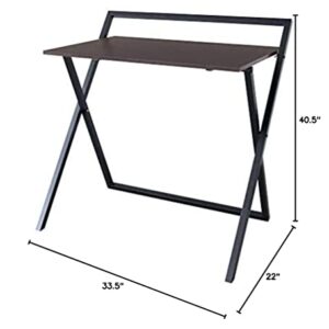 Teamson Home Easton 34" Modern Wood Folding Home Office Study Computer Desk with X Shaped Small Spaces Brown Tabletop and Black Legs