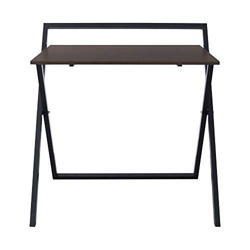 Teamson Home Easton 34" Modern Wood Folding Home Office Study Computer Desk with X Shaped Small Spaces Brown Tabletop and Black Legs