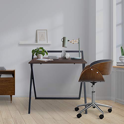 Teamson Home Easton 34" Modern Wood Folding Home Office Study Computer Desk with X Shaped Small Spaces Brown Tabletop and Black Legs