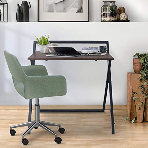 Teamson Home Easton 34" Modern Wood Folding Home Office Study Computer Desk with X Shaped Small Spaces Brown Tabletop and Black Legs