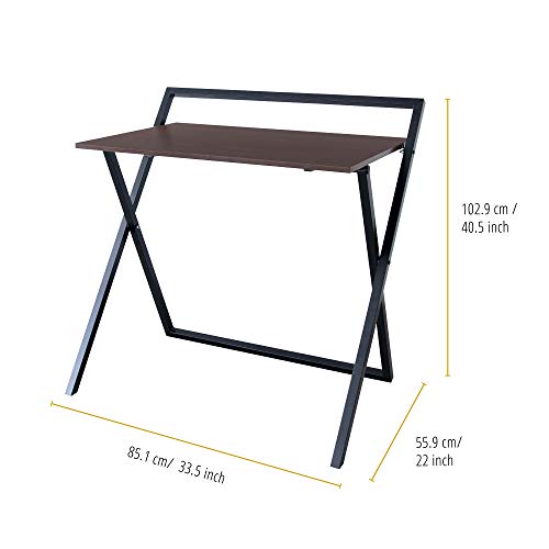 Teamson Home Easton 34" Modern Wood Folding Home Office Study Computer Desk with X Shaped Small Spaces Brown Tabletop and Black Legs