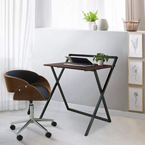 Teamson Home Easton 34" Modern Wood Folding Home Office Study Computer Desk with X Shaped Small Spaces Brown Tabletop and Black Legs