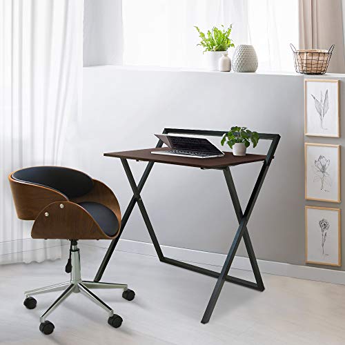 Teamson Home Easton 34" Modern Wood Folding Home Office Study Computer Desk with X Shaped Small Spaces Brown Tabletop and Black Legs