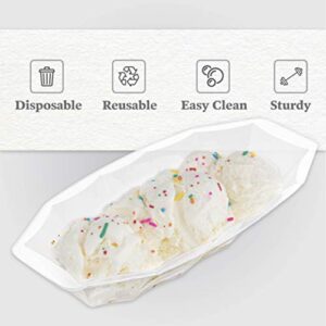 Plasticpro Disposable Hard Plastic Oblong Serving Boat 15 oz for Dips, Sauces, Snacks, Candy, Nosh,Birthday Party, Banana Split, or Salad Bowl Pack of 12 Clear