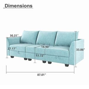 HONBAY Convertible Sectional Sofa Couch with Storage Seats Modular 3 Seater Sofa for Small Space, Aqua Blue