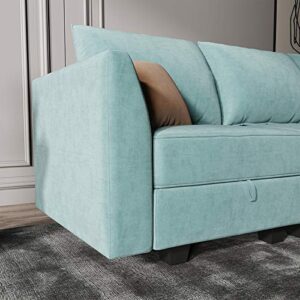 HONBAY Convertible Sectional Sofa Couch with Storage Seats Modular 3 Seater Sofa for Small Space, Aqua Blue