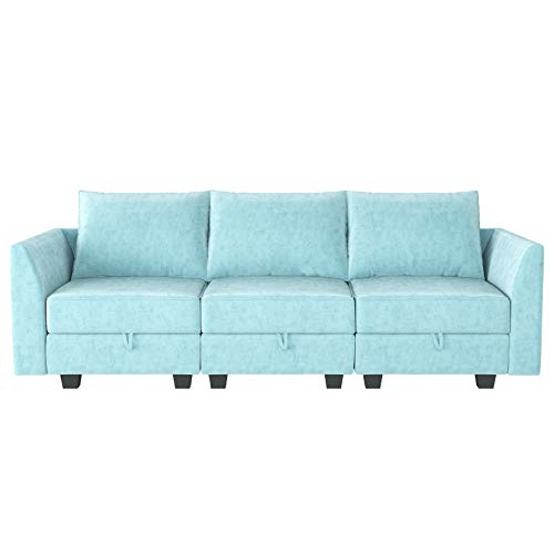 HONBAY Convertible Sectional Sofa Couch with Storage Seats Modular 3 Seater Sofa for Small Space, Aqua Blue