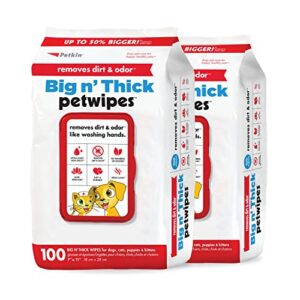 petkin pet wipes for dogs and cats, 200 large wipes - removes dirt & odor like washing hands - cleans ears, face, butt, eye area - convenient, ideal for home or travel - 2 packs of 100 wipes