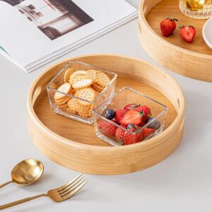 11.8 inch Bamboo Round Serving Tray, Wood Tray with Handles, Natural Wooden Tray for Ottoman, Kitchen/Coffee Table