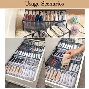 3 Pack Sock & Bra Drawer Organizer, Foldable Clothes Drawer Organizer, Drawer Organizers for Clothing, Dresser Drawer Organizers for Scarves, Clothes, Stockings(Gray, 6 Grid+7 Grid+11 Grid)