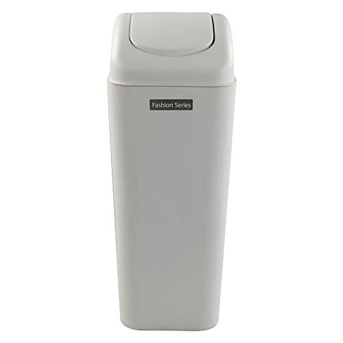 Hespama Slim Trash Can, 14L Gray Garbage Bin with Swing Lid for Narrow Space