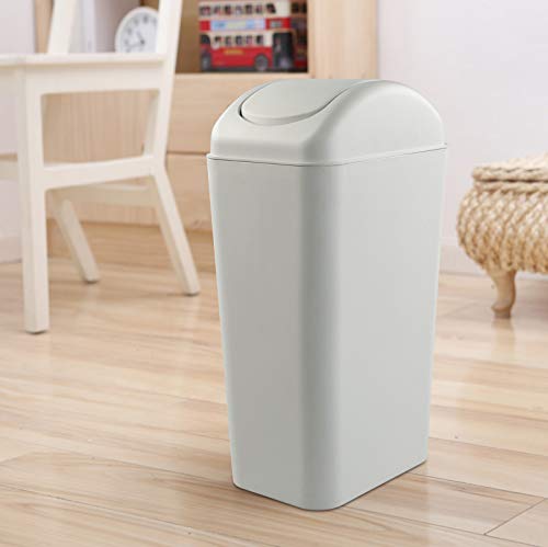 Hespama Slim Trash Can, 14L Gray Garbage Bin with Swing Lid for Narrow Space