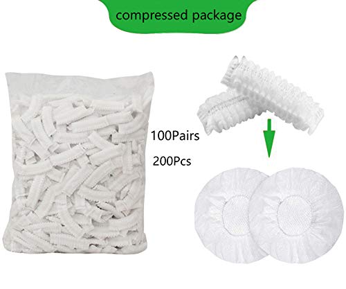 JYHF Disposable Sanitary Headphone Covers, Earpad Cover Ups for Headset Protector, Non-Woven Hygienic Sweat-Proof Stretchable White Ear Cover (200Pcs，4.3”)