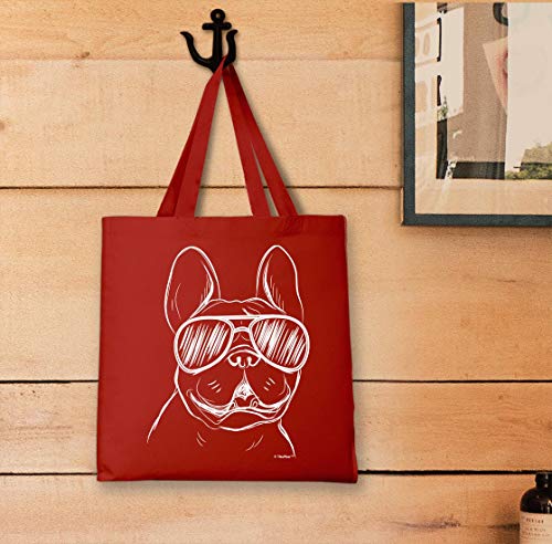 Travel Accessories French Bulldog Wearing Sunglasses Red Canvas Tote Bag