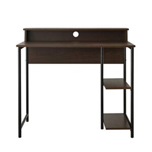 Teamson Home Nathan 35" Modern Wood Home Office Study Computer Desk with Shelves for Small Spaces, Brown