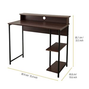 Teamson Home Nathan 35" Modern Wood Home Office Study Computer Desk with Shelves for Small Spaces, Brown