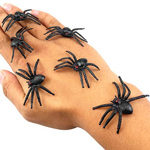 HUJIU 100PCS Fake Spider Realistic Plastic Spider Toys Halloween Party Decoration April Fool’s Day Gags and Practical Joke Toys