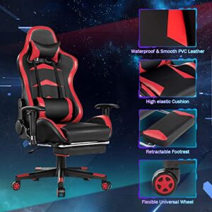 Tangkula Gaming Desk and Chair Set, E-Sport Gamer Desk & Racing Chair Set, w/Monitor Stand, Cup Holder, Earphone Hook, Seat Height Adjustment, Reclining Backrest & Footrest, Gaming Recliner Desk Set